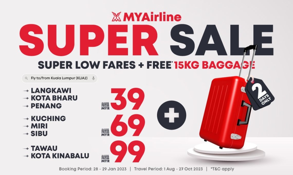 MYAirline offers all-in one-way promo fares from RM39 with free 15KG baggage for Aug-Oct period ...