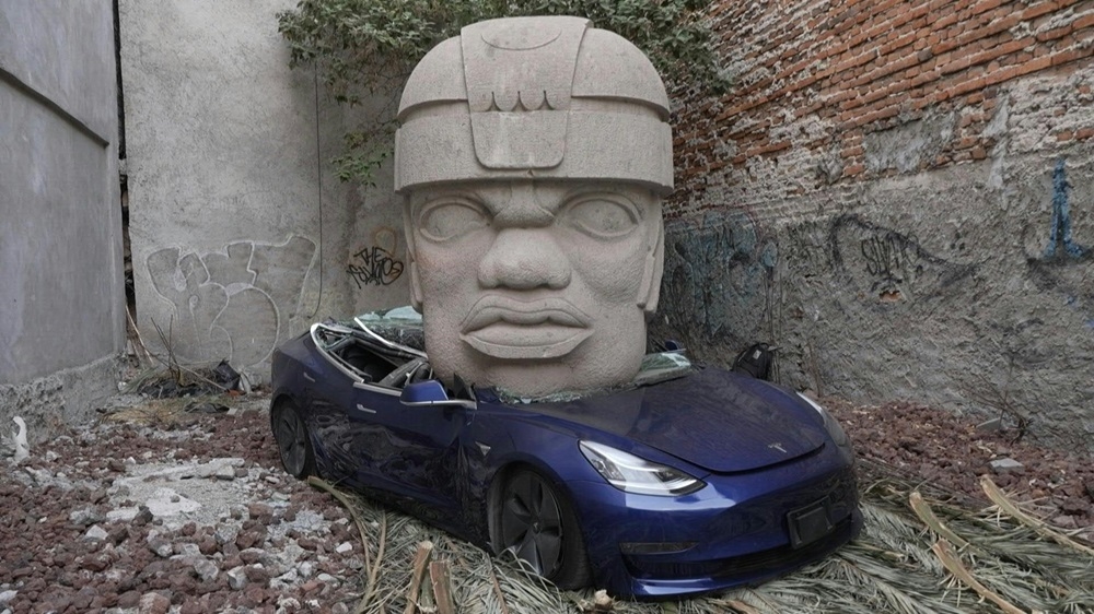 Mexican artist crushes Tesla under giant stone head | Malay Mail