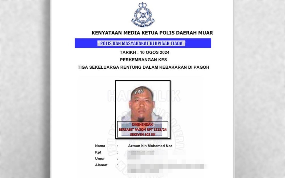 Pagoh house fire murder suspect may have escaped to nearby districts on ...