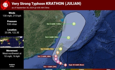 Intensifying Typhoon Krathon forecast to hit Taiwan’s populated west ...