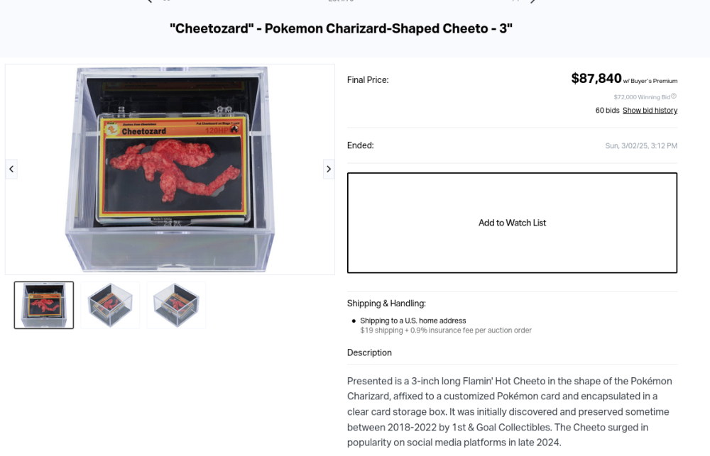 Cheeto shaped like Pokémon’s Charizard sells for RM388,000 in auction ...